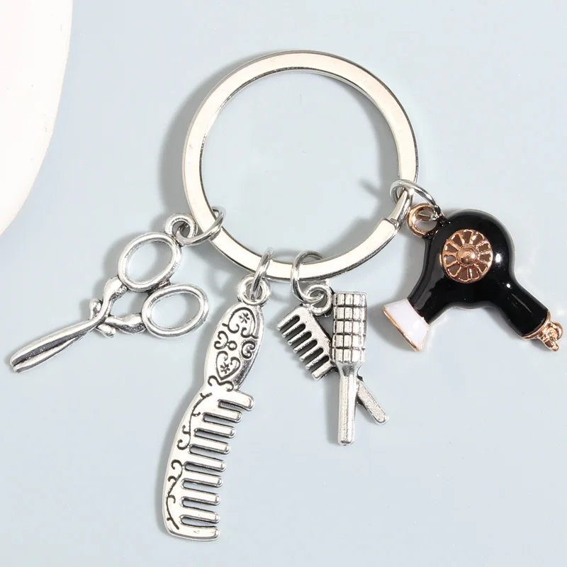 Hairstylist-Keychain-Scissors-Comb-Hair-Dryer-Key-Ring-Hairdressing-Key ...