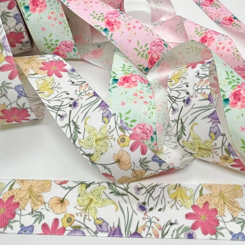 Bobine de ruban,Ruban de fleurs colorées en Satin, 3.8cm, 5Yards, pour ...