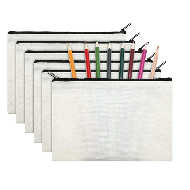 Canvas Zipper Bags Sublimation Blank DIY Craft Pouches Pencil Cosmetic ...