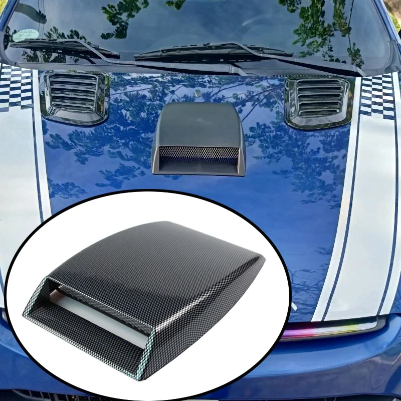 Universal-Glossy-Black-Carbon-Car-Front-Engine-Bonnet-Hood-Scoops-Vents ...