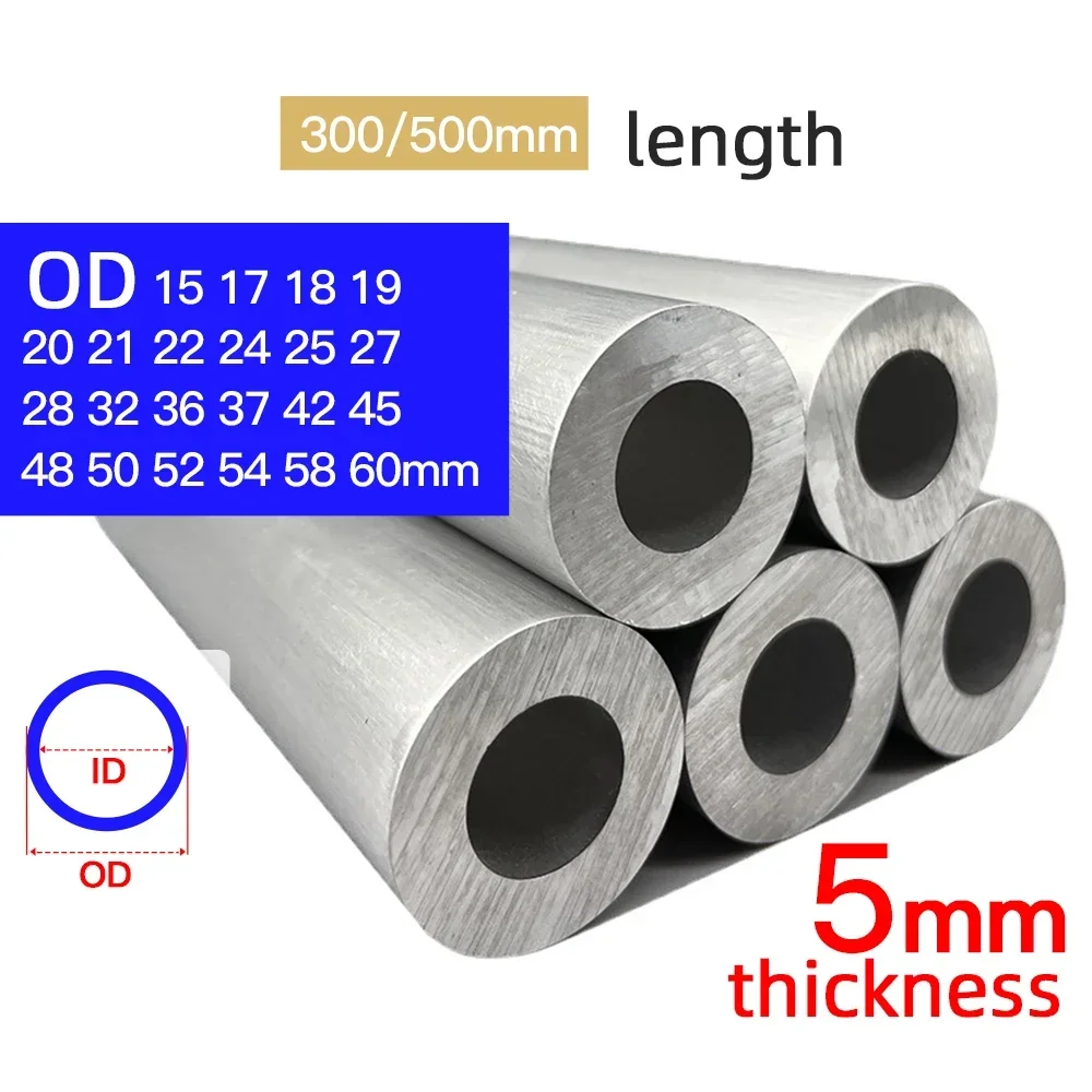 Aluminium Pipe 5mm Thickness 15-60mm OD Straight 300mm 500mm Long Round ...