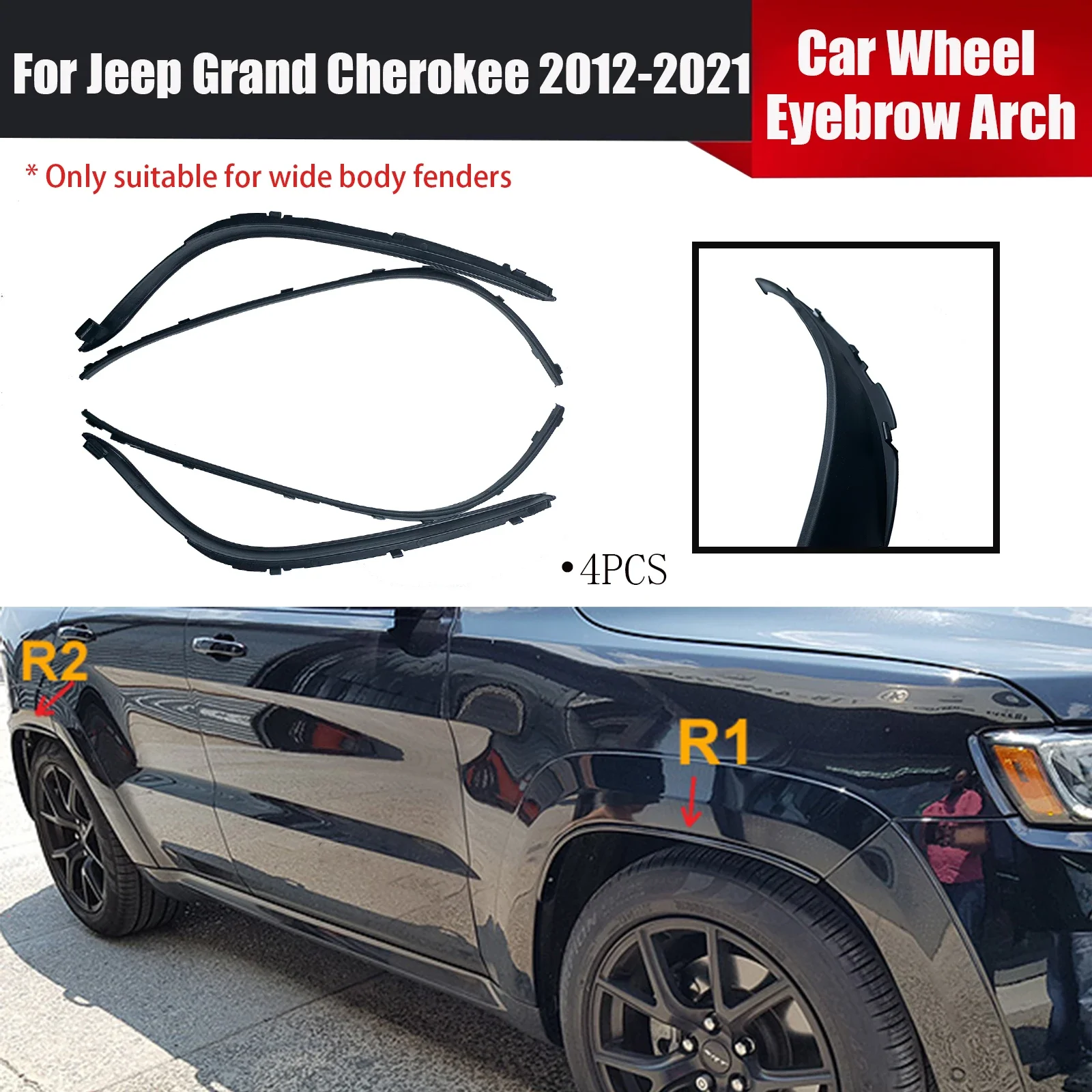 For Jeep Grand Cherokee Trailhawk 2012-2021 4 PCS Car Wheel Eyebrow ...
