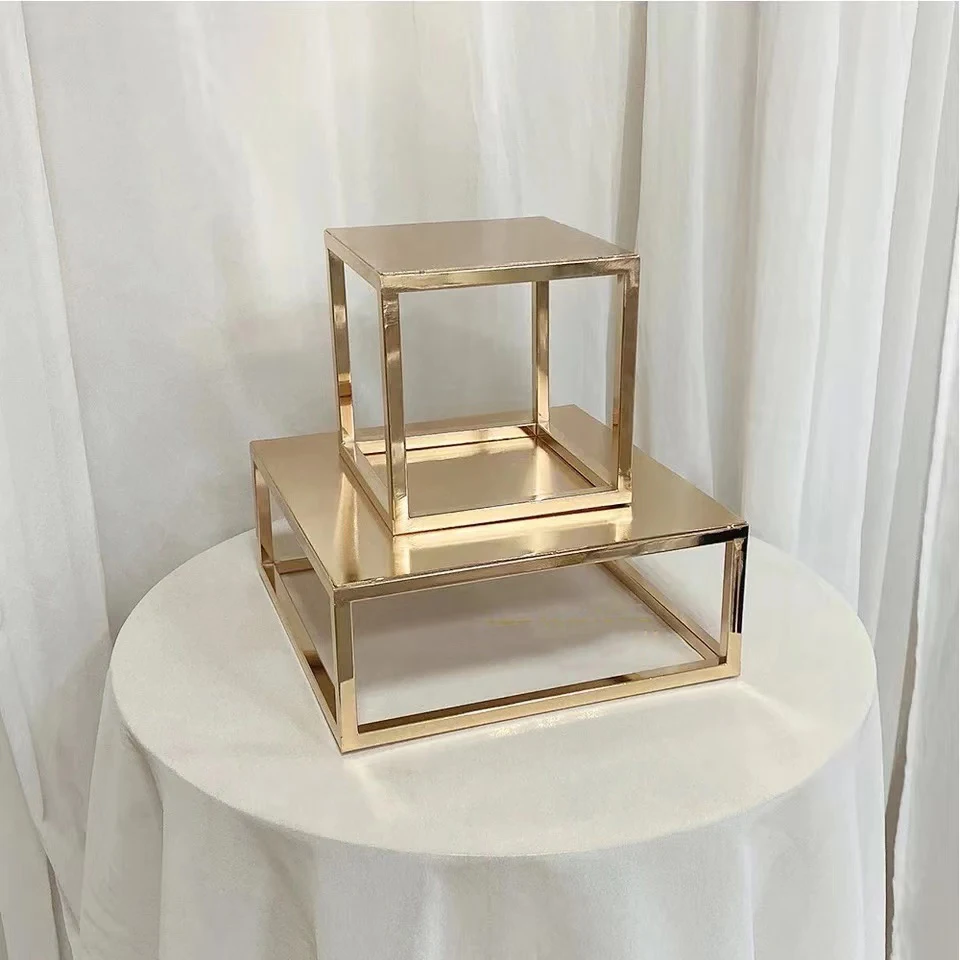 Hot Shinning Gold Square Dessert Cake Stand Decors Wedding Centerpieces ...