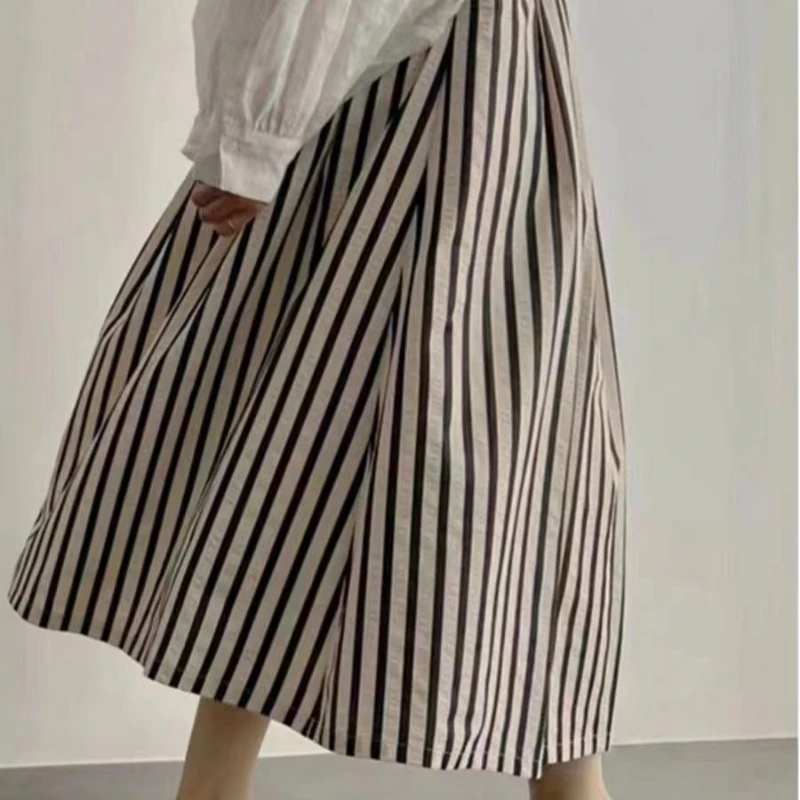 Retro Chic Solid Color Striped Skirt for Women in Summer, High Waisted ...