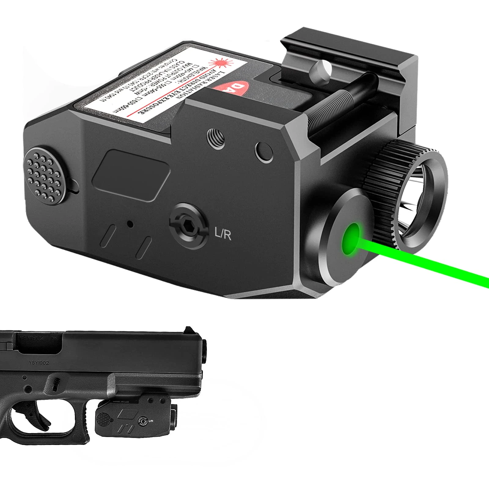 Hisecome Pistol Green Laser Sight Led Light Combo With Compact Rail ...
