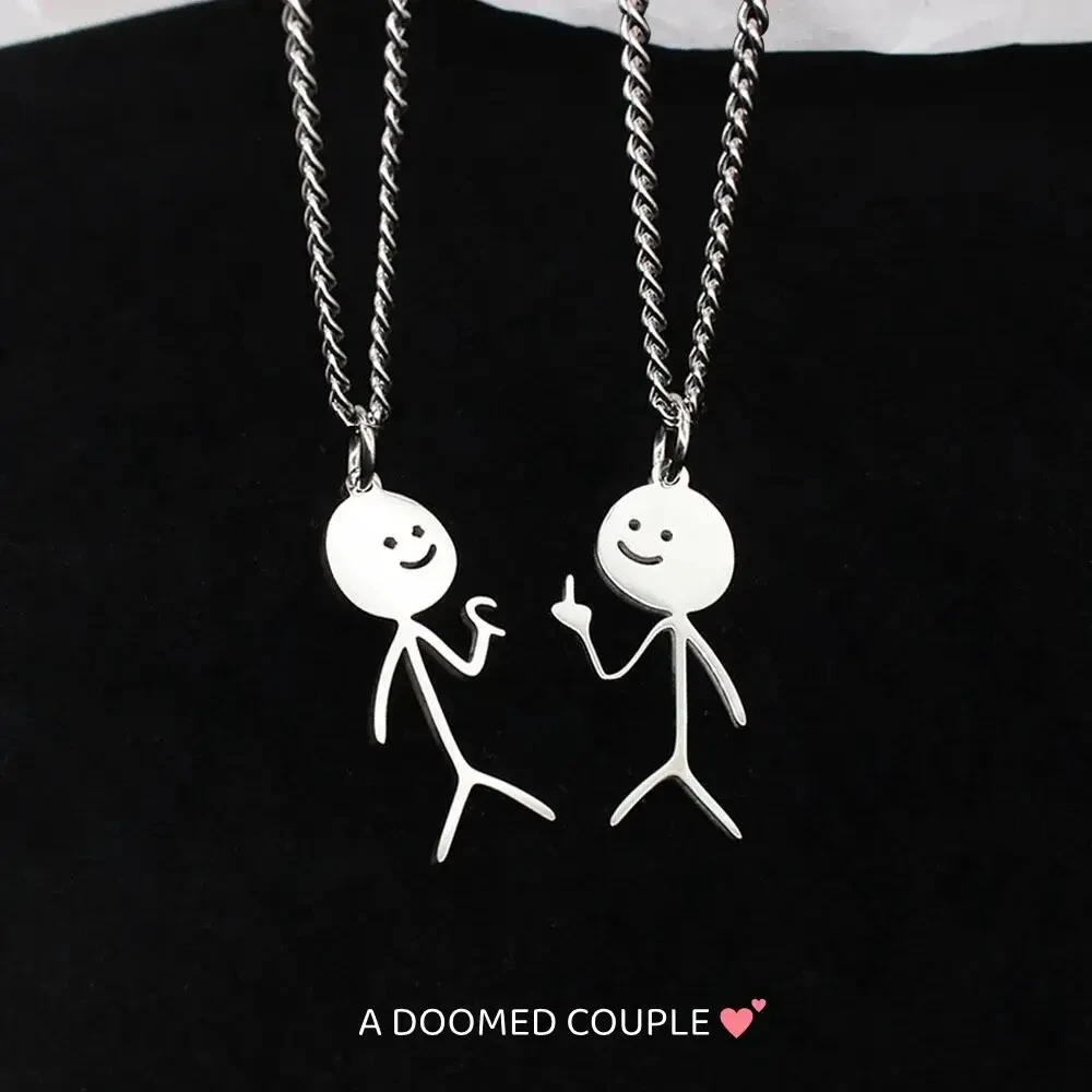 Funny-Middle-Finger-Stickman-Couple-Necklace-Fashion-Titanium-Steel ...