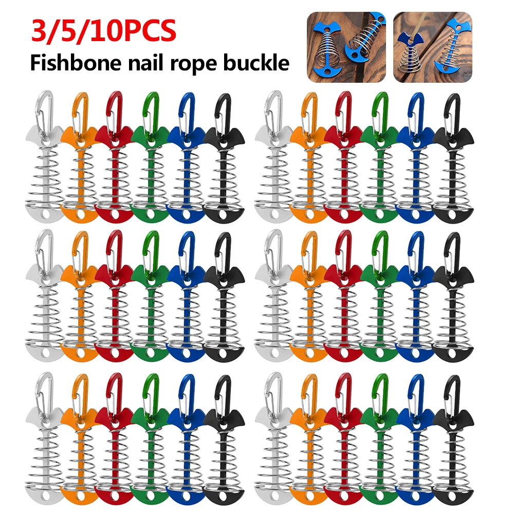3-5-10PCS-Spring-Fishbone-Deck-Pegs-Tent-Stakes-Awning-Anchor-Wind-Rope ...