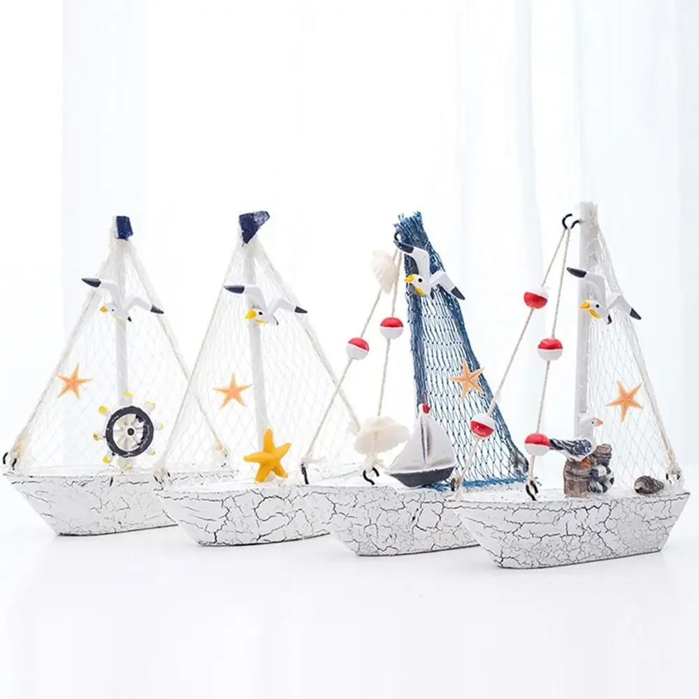 Mediterranean-Style-Sailing-Boat-Model-Wood-Home-Decoration-Seashell ...
