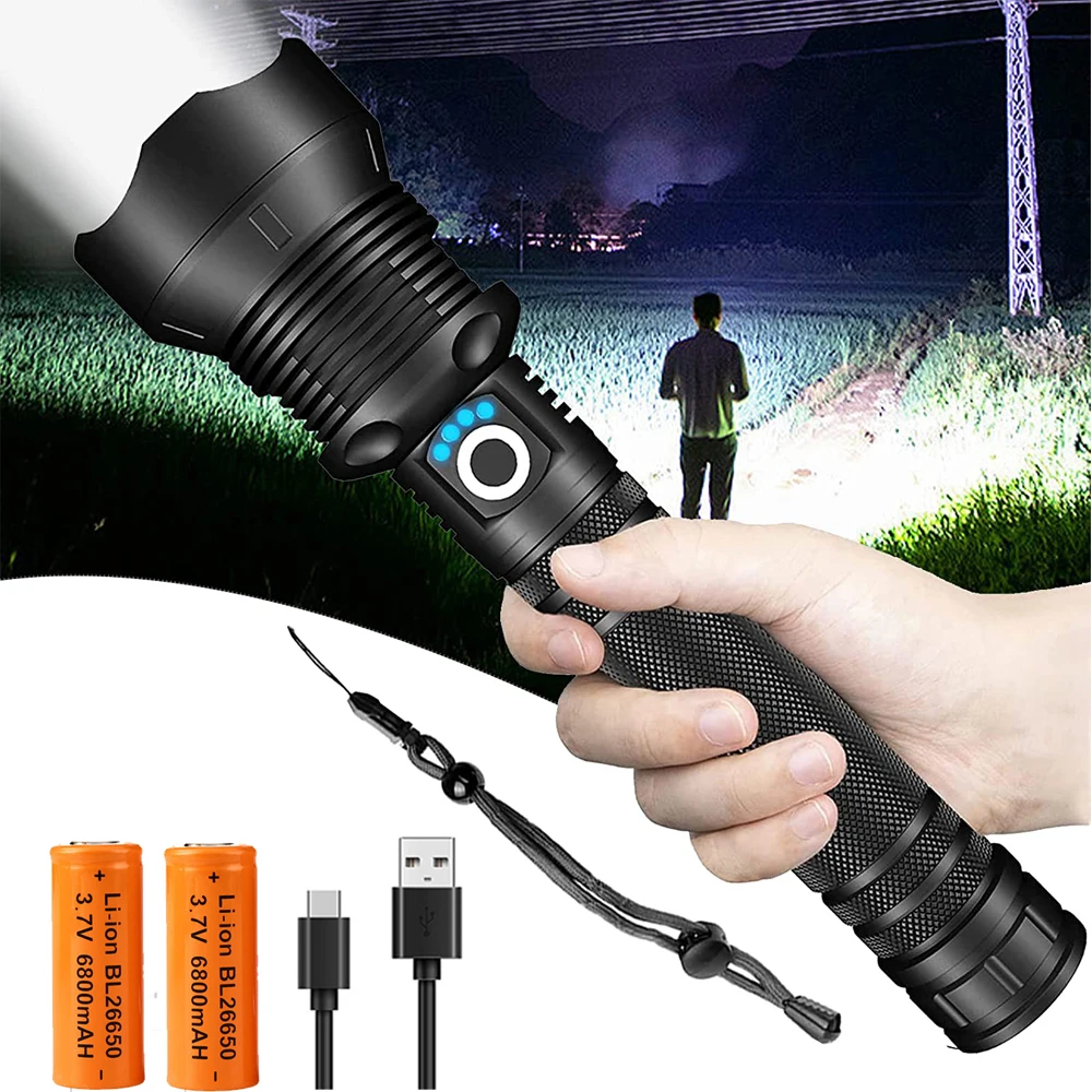 Rechargeable-LED-flashlight-90000LM-waterproof-tactical-flashlight ...