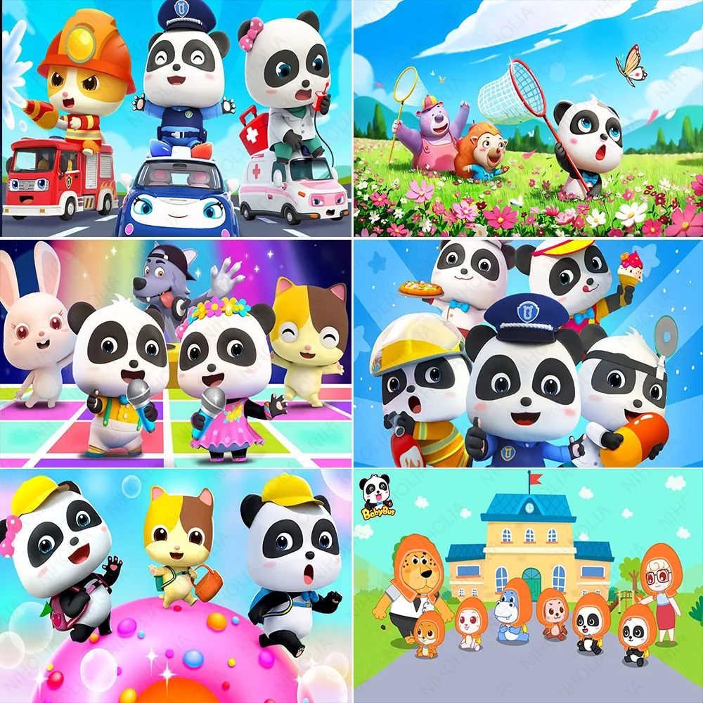 Niholia-Babybus-Panda-Photography-Backdrop-Kids-Birthday-School-Animals ...