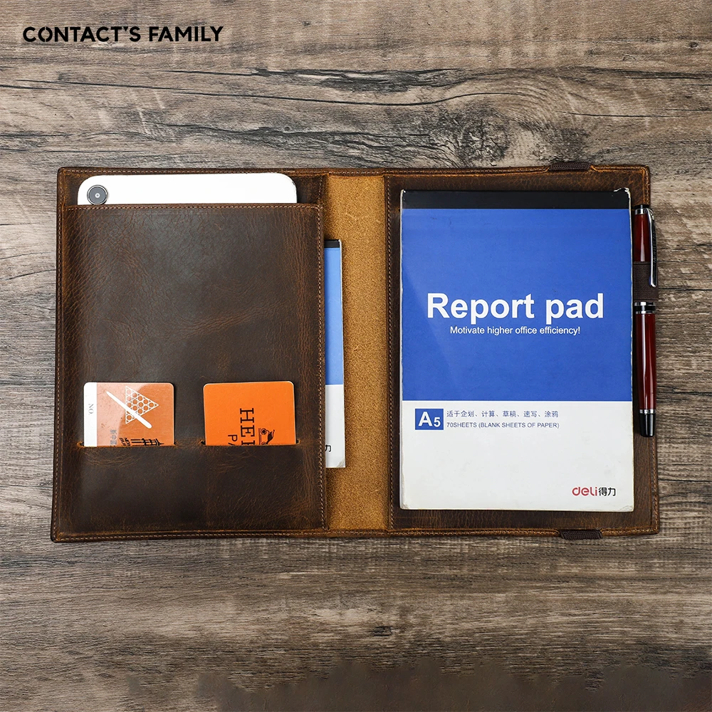 Vintage Crazy Horse Leather Notebook Portfolio For iPad Mini Case A5 ...