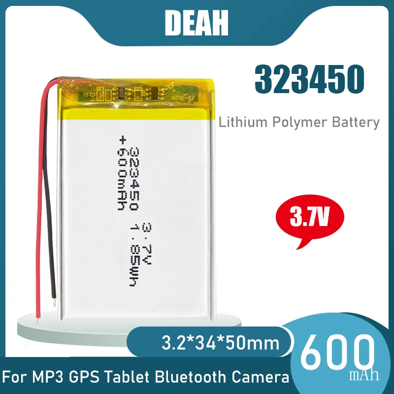1-2PCS 323450 3.7V 600mAh Lithium Polymer Rechargeable Battery For MP4 ...
