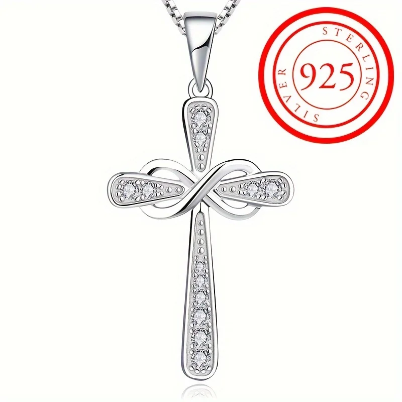 925-Silver-Exquisite-Cross-Infinity-Symbol-Thin-Chain-Pendant-Necklace ...