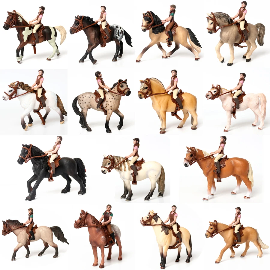 Realistic Horse Figurines with Rider, Saddle and Bridle Plastic Horse ...