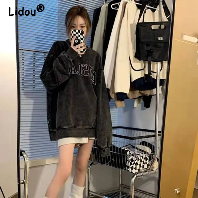 Black-New-Hip-Hop-Vintage-Letter-Round-Neck-Sweater-Women-s-Long-Sleeve ...
