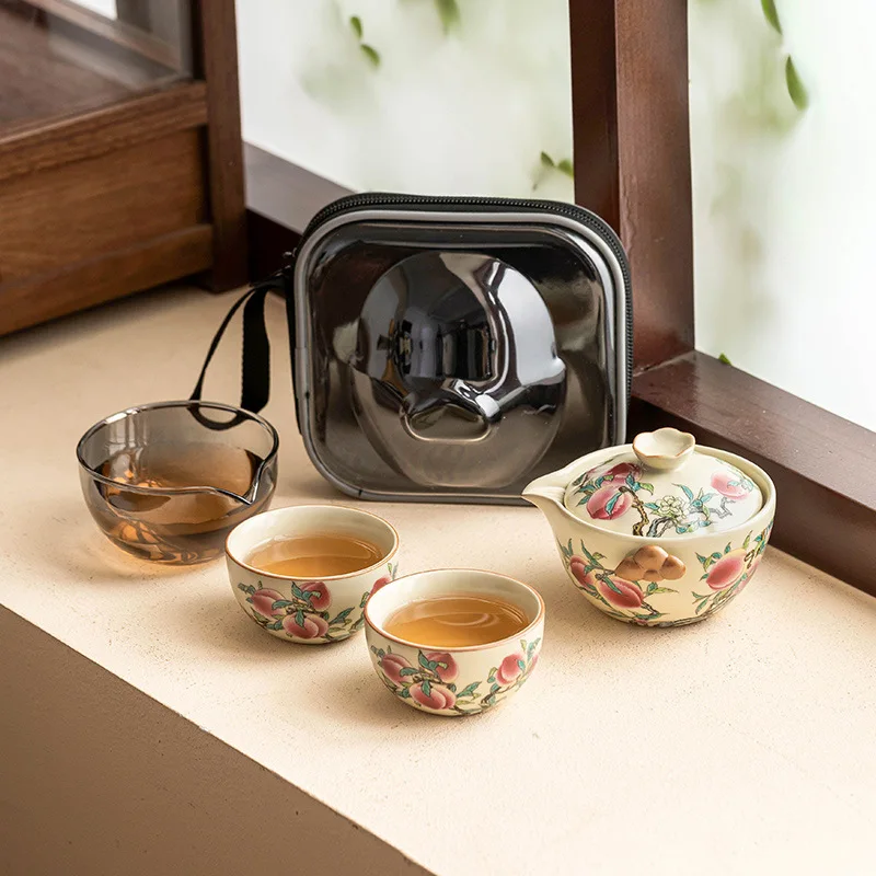 Outdoor Portable Kuaike Cup One Pot Three Cups Set Ru Kiln Pastel Nine ...