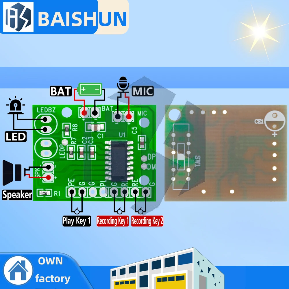 3V-4.5V Solderable DIY Audio Module – 40s Loop Playback, LED Indicator ...