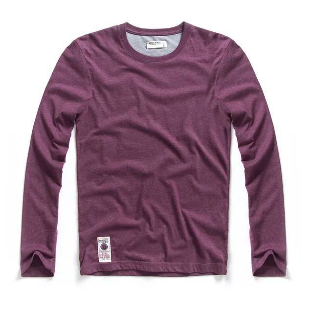 Spring Long Sleeve t-shirts Men Solid Color 100% Cotton O-neck Tops ...