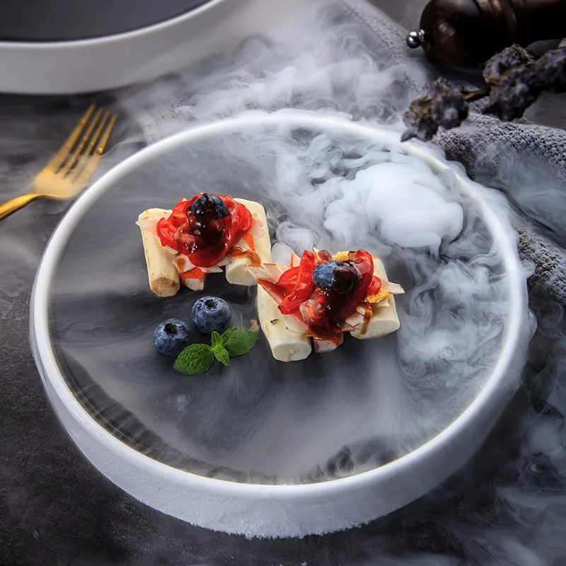Round Black and White Matte Dry Ice Tray Hotel Restaurant Sushi Salmon ...