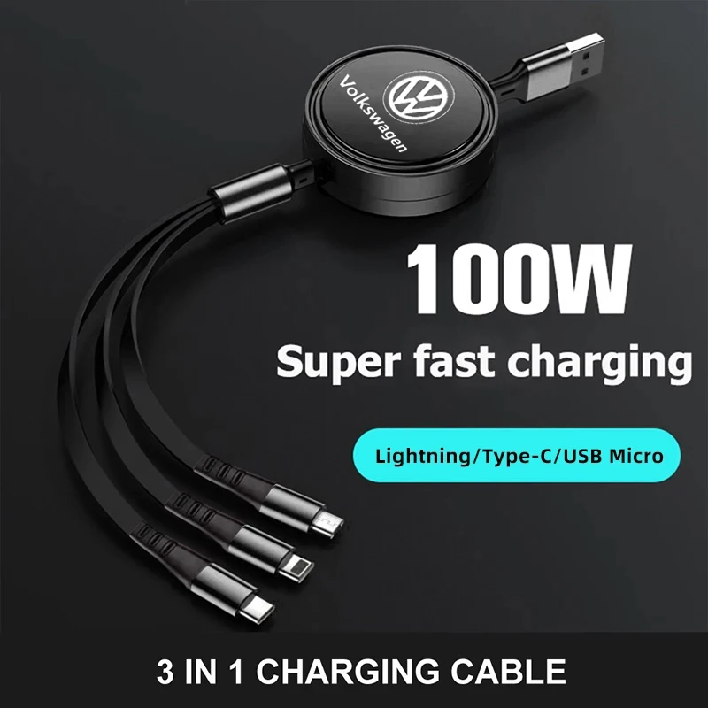Car Interior Accessory 3 In 1 Fast Charger USB Data Cable For ...