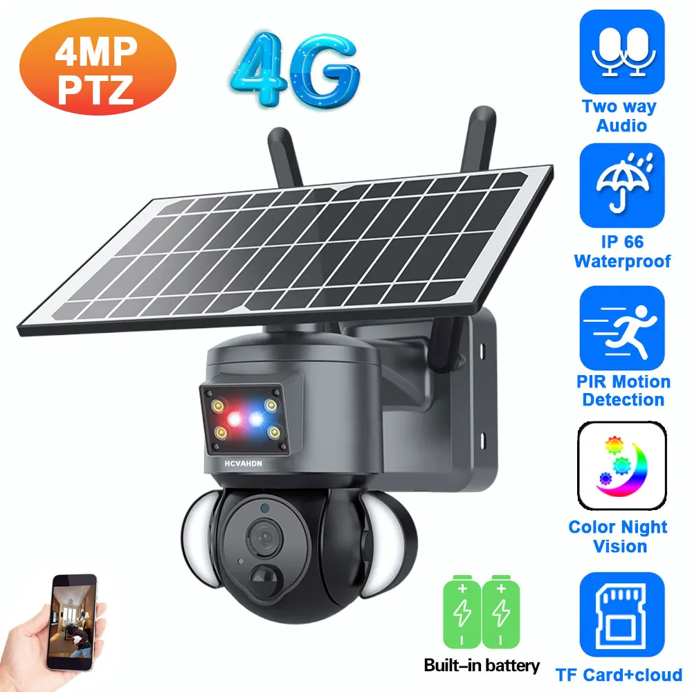4MP 4G Camera Sim Card Solar Panel Outdoor Color Night Vision Wifi CCTV ...