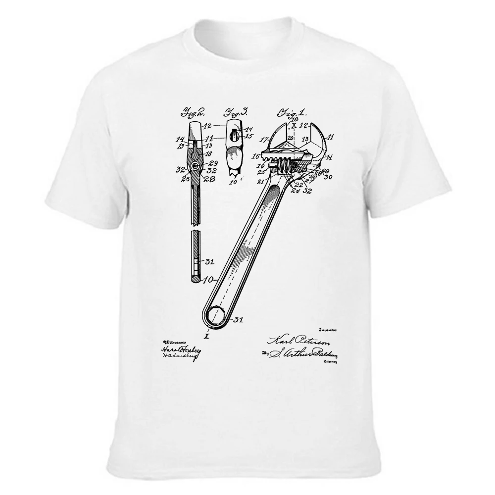Funny Wrench Vintage Patent Drawing T Shirts Graphic Cotton Streetwear ...
