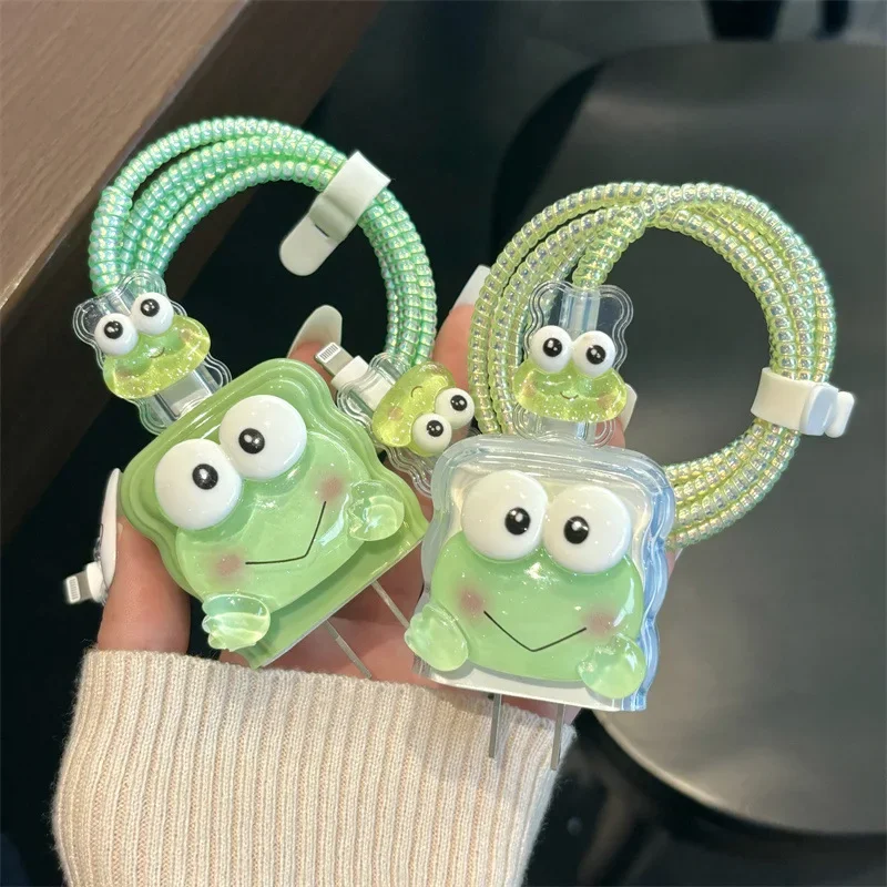 Funda-protectora-de-Cable-de-rana-verde-3D-para-Iphone-15-14-13-Pro-Max ...