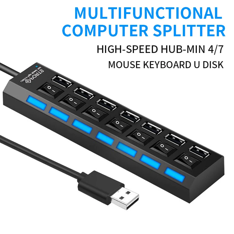 7 Port USB 2.0 Hub USB Hub 2.0 Multi USB Splitter Hub Use Power Adapter ...