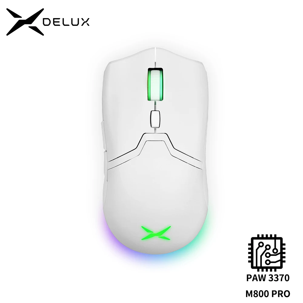 Delux-M800-PRO-PAW3370-White-Wireless-Gaming-Mouse-Wired-Programmable-Ergonomic-Mice-Type-C ...