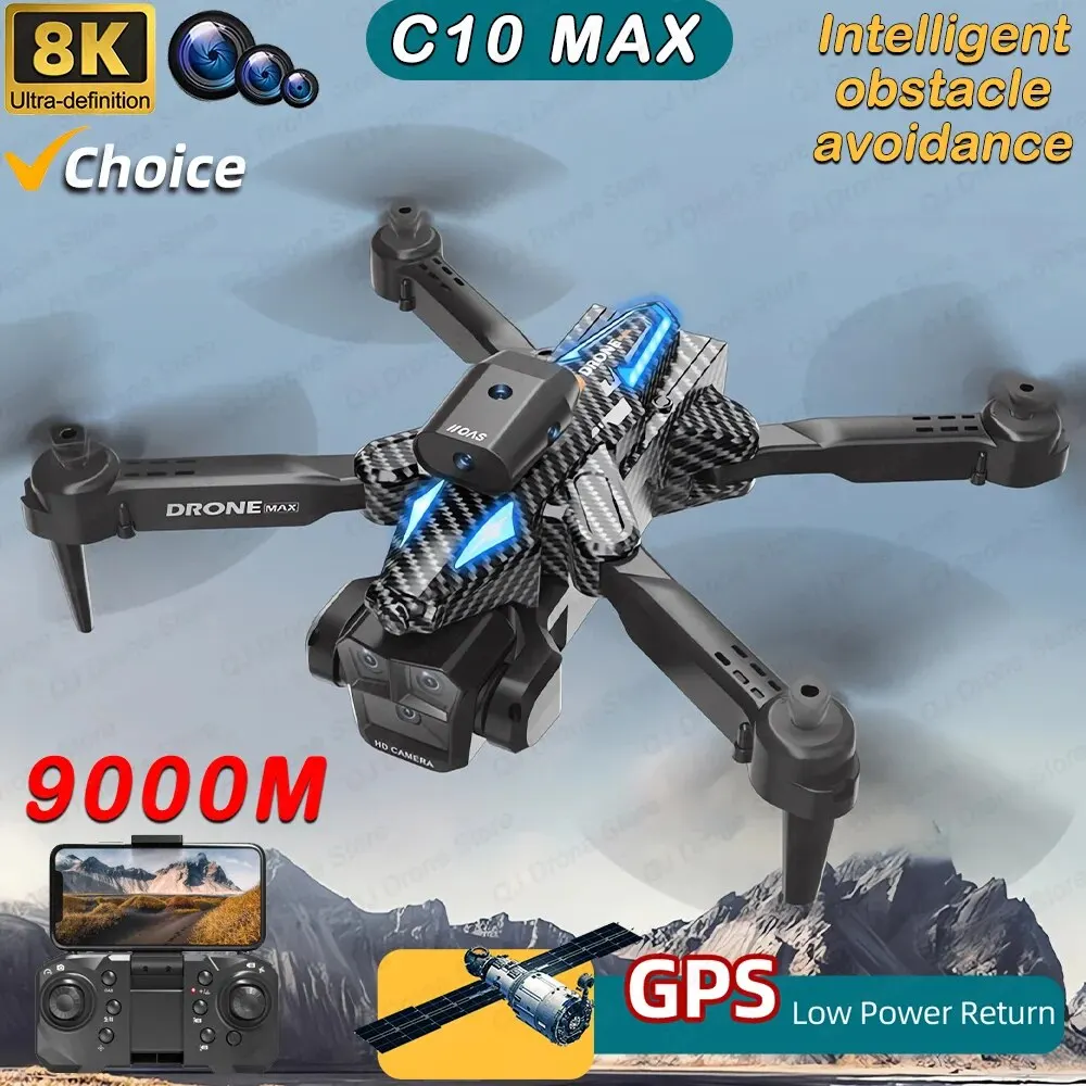 New C10 Drone GPS 8K HD Three Cameras Optical Flow Obstacle Avoidance ...