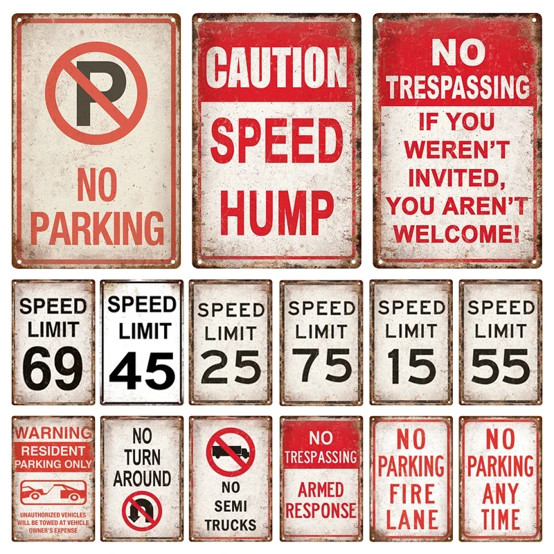 Speed Limit Tin Sign Traffic Metal Vintage Signs Retro Caution Warning ...