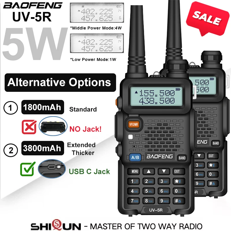 2PCS 5W UV5R Baofeng Walkie Talkie Dual Band VHF UHF Type C Long Range ...