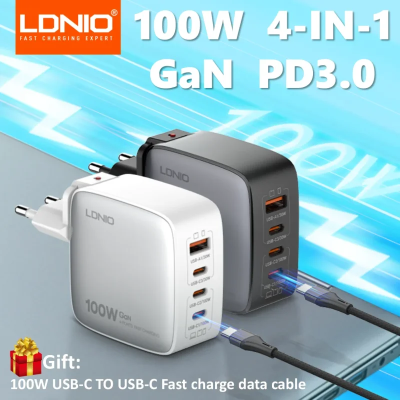 LDNIO-100W-GaN-EU-UK-US-Korean-Charger-4-USB-Type-C-PD-Cell-Phone ...