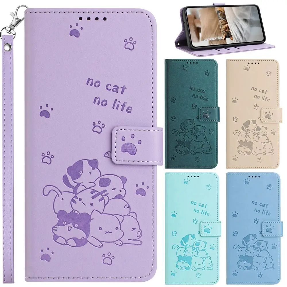 3D Cat Wallet Leather Flip Phone Case with Strap for Samsung Note 20 (C)