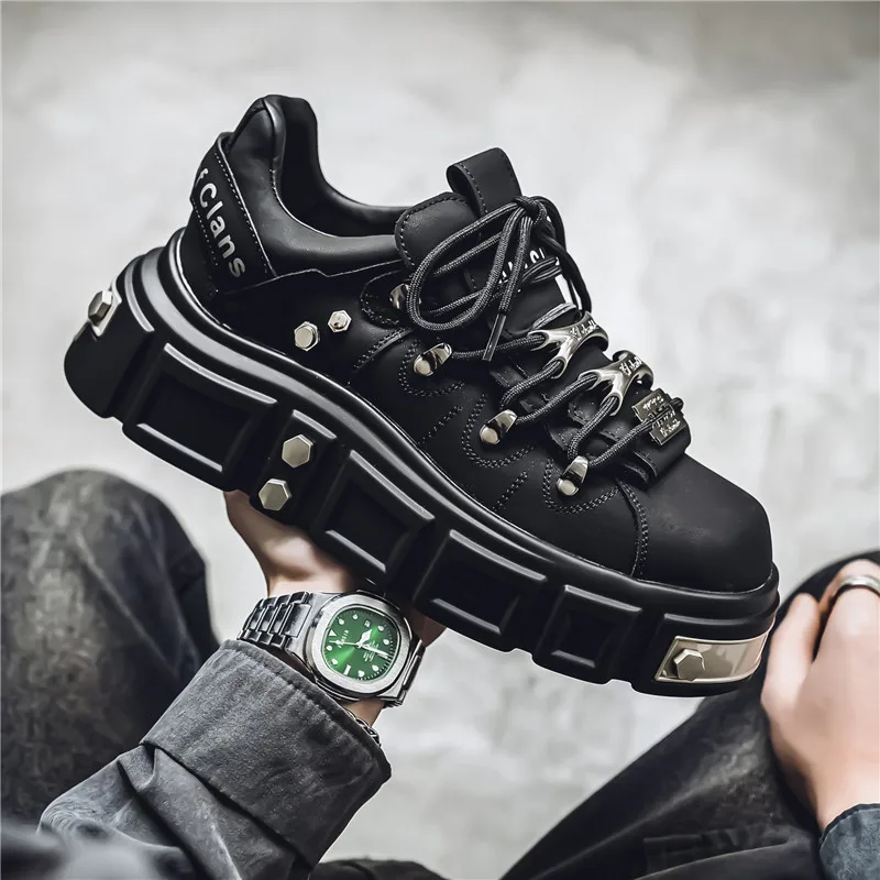 Men's Leather Shoes Metal Sponge Shoes Thick Soled Punk Shoes Trendy ...