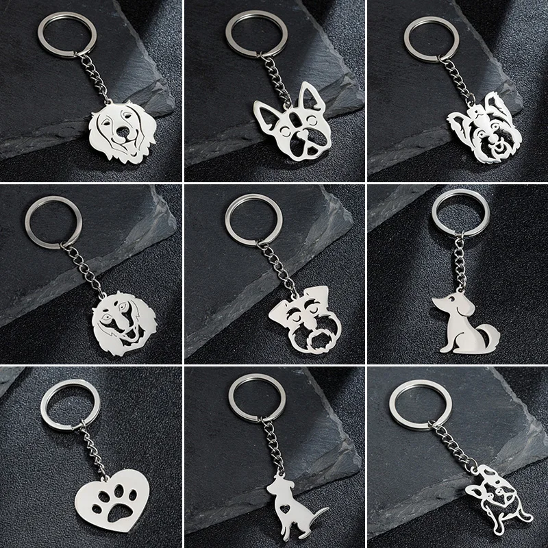 Stainless-Steel-Animal-Keychain-Cartoon-Bulldog-Key-Rings-Multiple ...