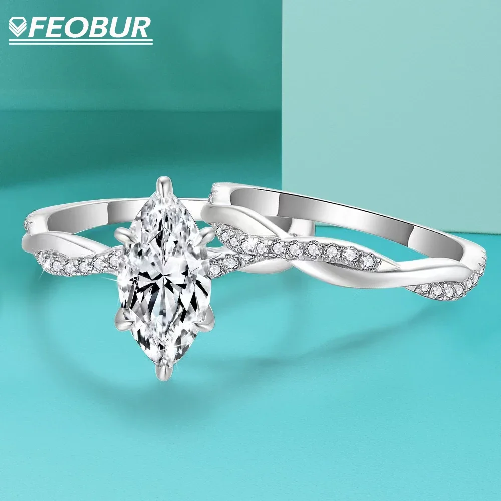 FEOBUR-2-Carat-Marquise-Moissanite-Rings-For-Women-S925-Sterling-Sliver ...
