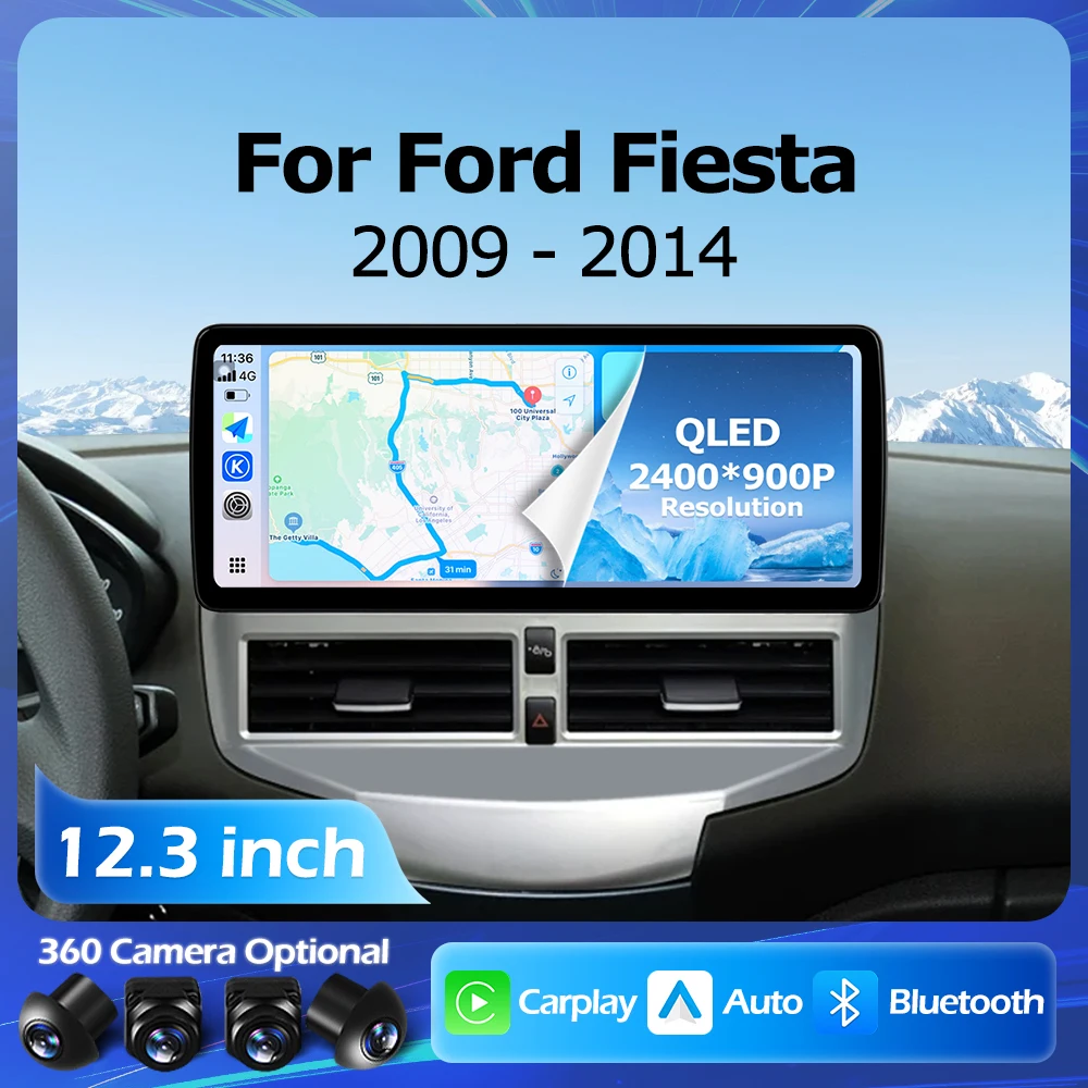Android Auto 12.3 Inch For Ford Fiesta 2009-2014 Wireless CarPlay ...