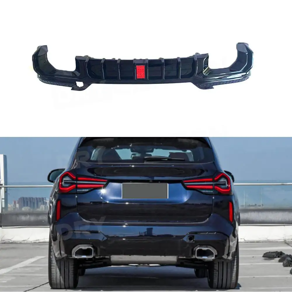 Gloss Black Rear Bumper Diffuser Lip With Led Light Rear Lip Splitters ...