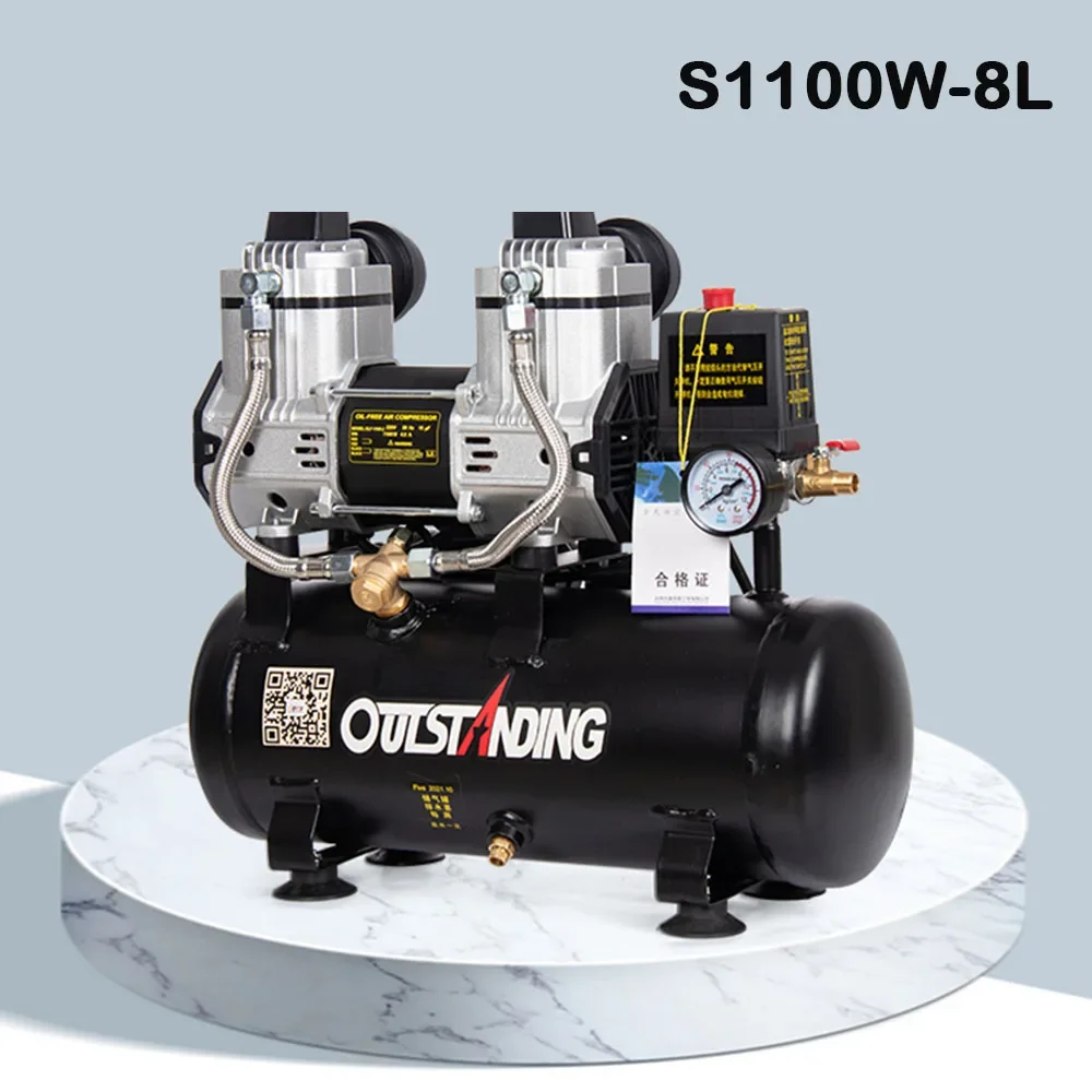 220V-1100W-8L-Small-Air-Compressor-6L-Oil-free-Silent-High-Pressure ...