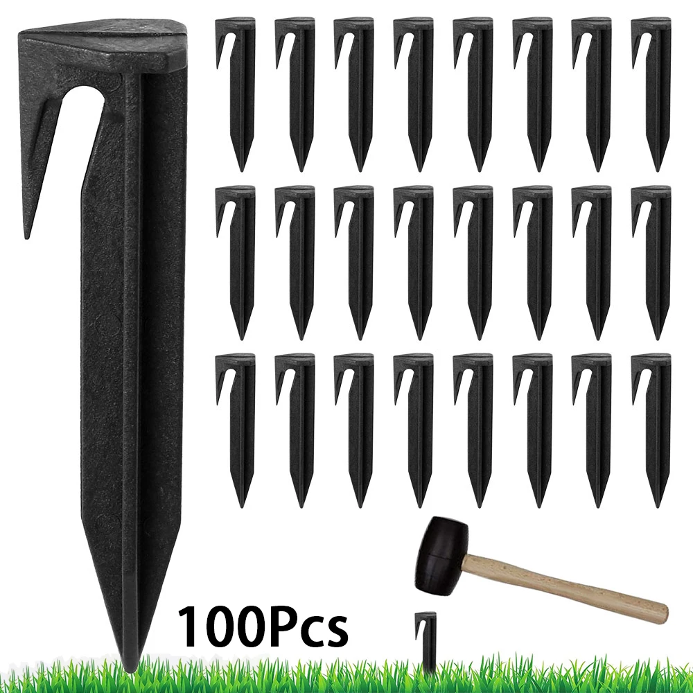 100Pcs-Lawn-Mower-Peg-Boundary-Nail-Ground-Spikes-Plastic-Anchor-Garden ...