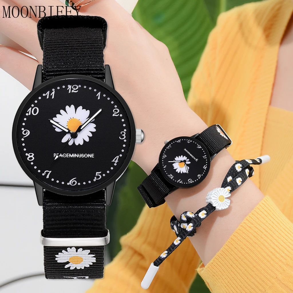 New-Fashion-Flowers-Little-Daisy-Dial-Quartz-Watches-Ladies-Nylon-Strap ...