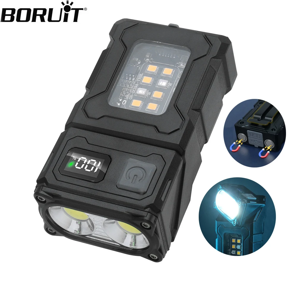 BORUiT 180° Rotatable LED Flashlight Keychain Light 20W 500LM USB ...