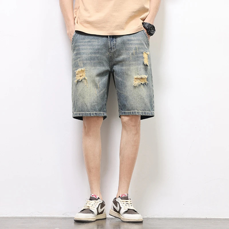 Shorts-jeans-largos-rasgados-vintage-masculino-jeans-largos-short ...