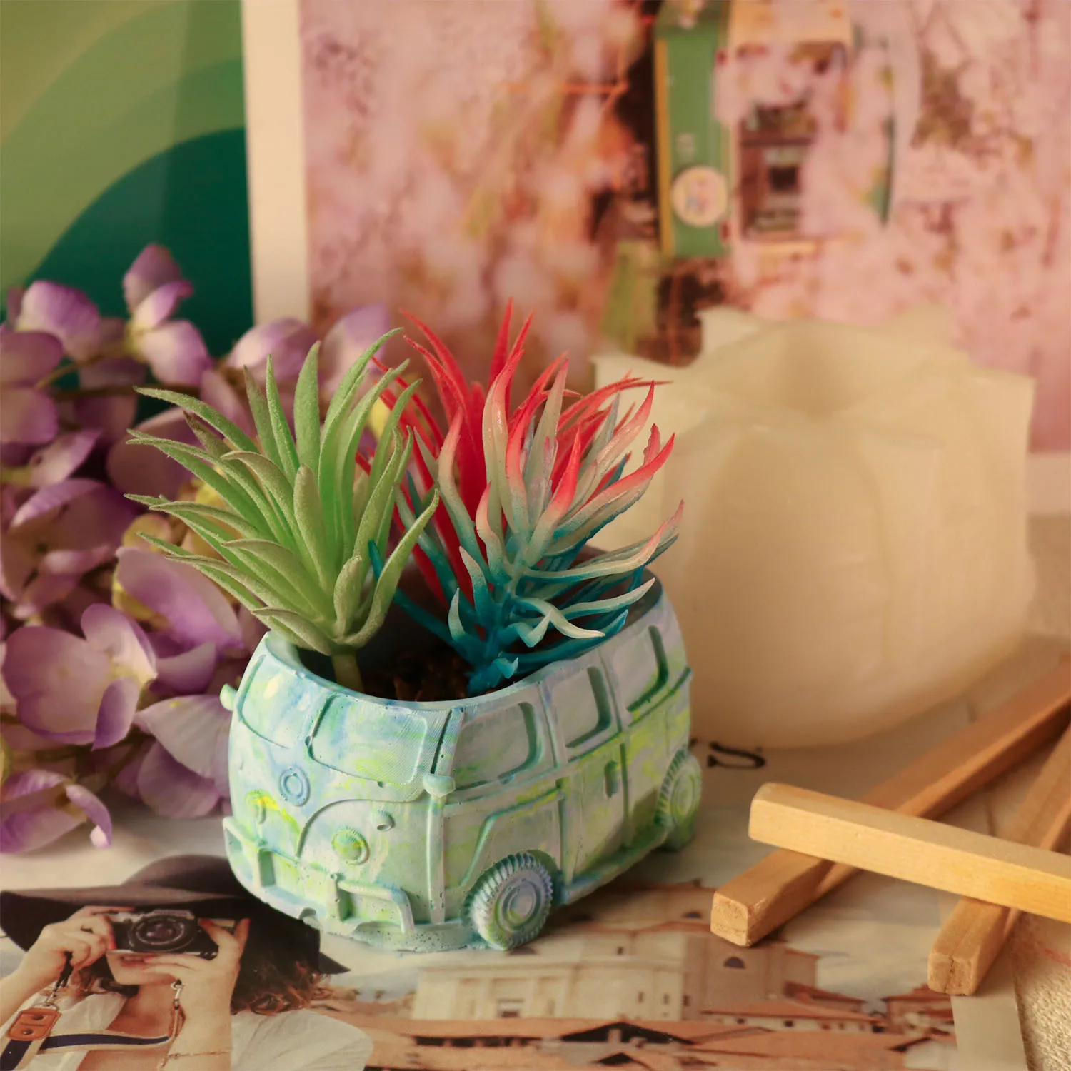 Vintage-Bus-Flower-Pot-Mold-DIY-Epoxy-Resin-Cement-Gypsum-Car-motorcycl ...