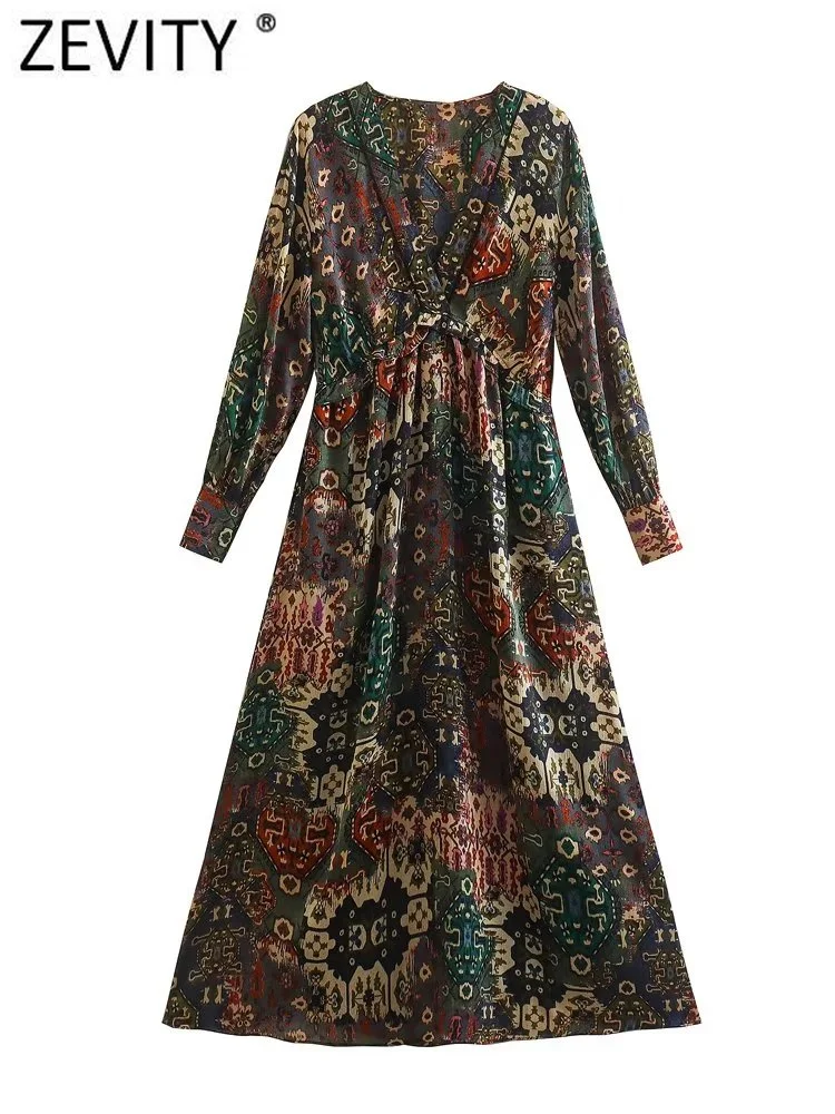 Zevity-vestido Midi de manga larga con volantes para mujer, prenda de ...