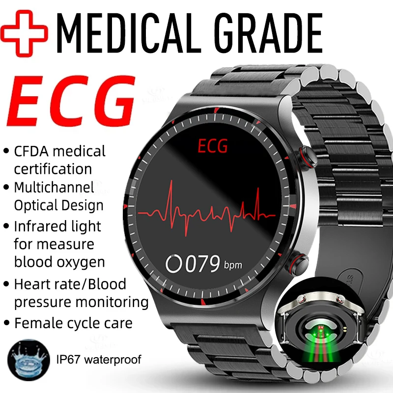 2023 neue EKG + PPG Smart Uhr Männer Gesundheit Monitor Herzfrequenz Blutdruck Uhr IP67 ...