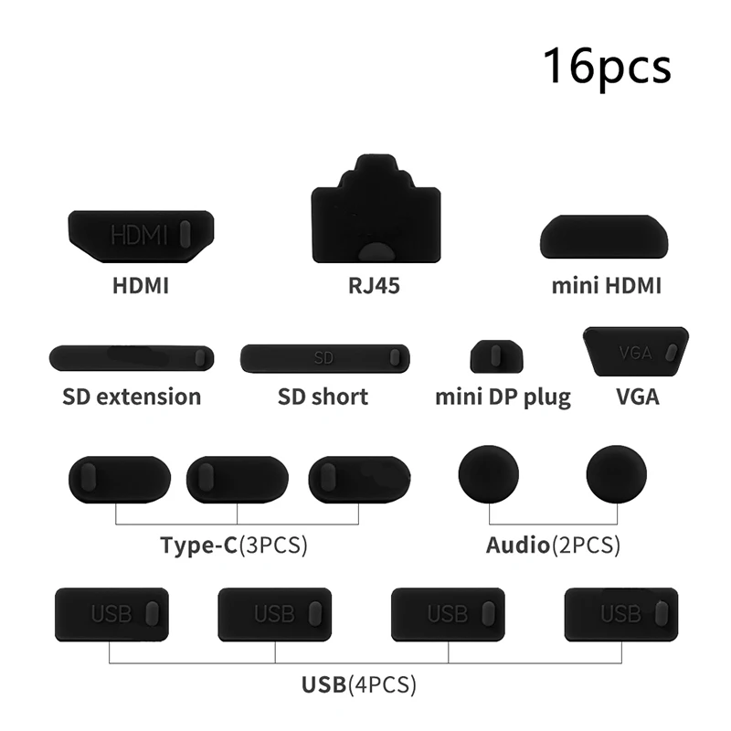 1set-16pcs-Silicone-Notebook-Anti-Dust-Plug-Cover-Stopper-Type-C-Laptop ...
