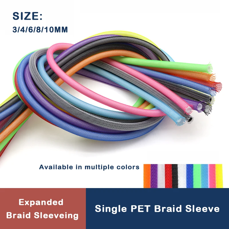 2-20M-Braided-Cable-Sleeve-3-4-6-8-10mm-Single-PET-Expandable-Nylon-USB ...