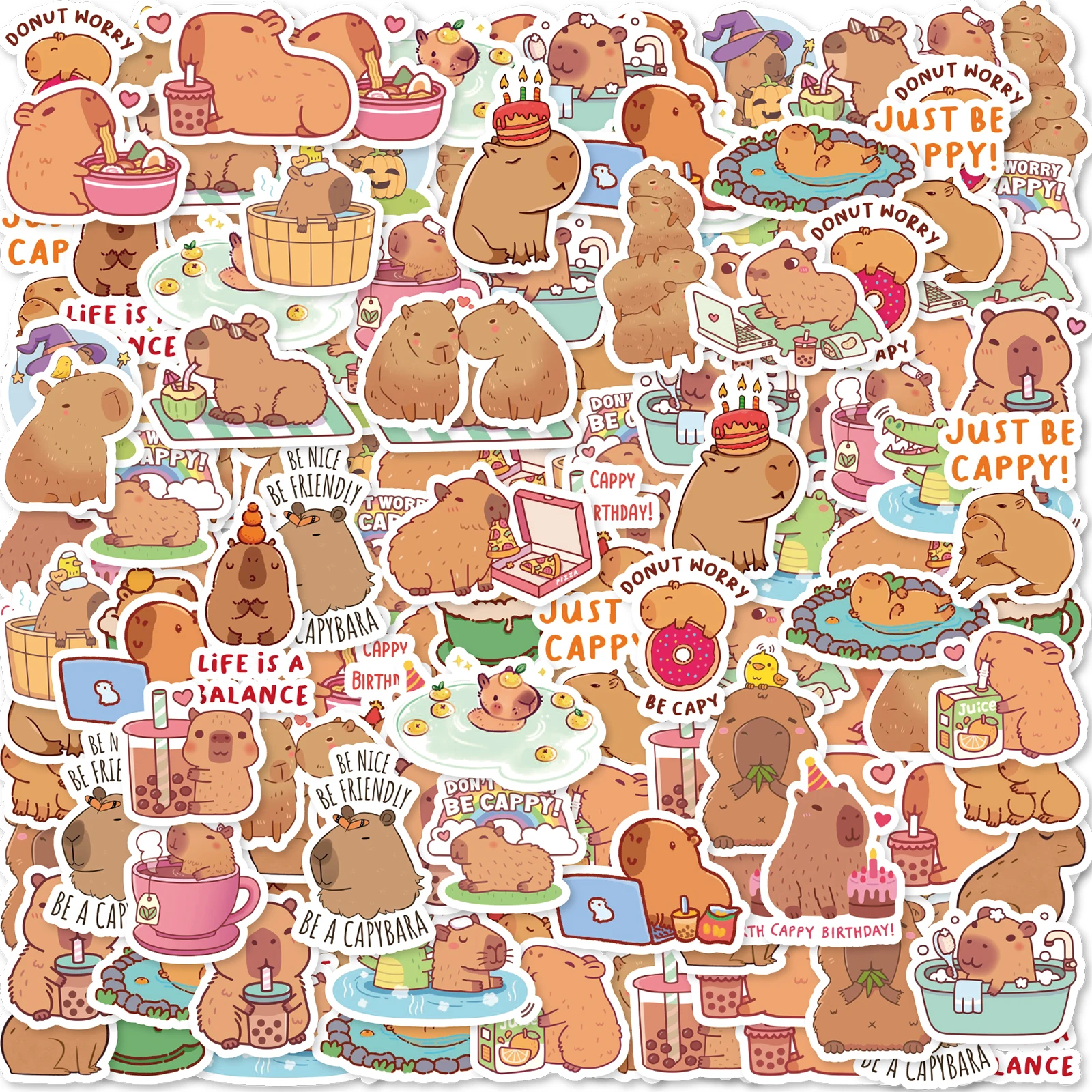 50pcs-Cartoon-Capybara-Sticker-Decals-Decoration-DIY-Phone-Notebook ...